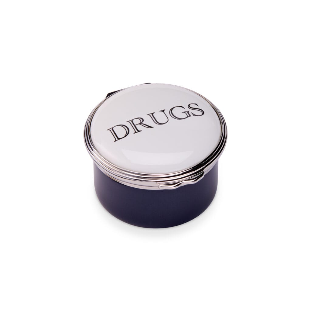 Drugs Blue Enamel Pill Box Circular - D R Harris London D R Harris London